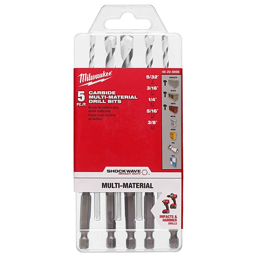 Brocas multimaterial de carburo SHOCKWAVE™ 5pc. 48-20-8898 Milwaukee ...